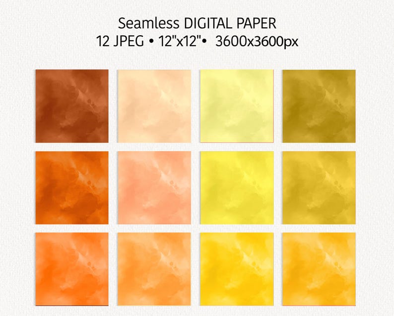 Yellow Watercolor Digital Paper Pack, Orange Abstract Background ...