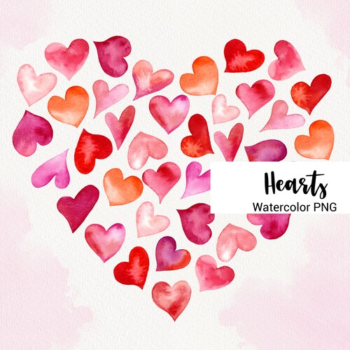 Valentine's Day Clipart Watercolor Hearts Love Clip Art - Etsy