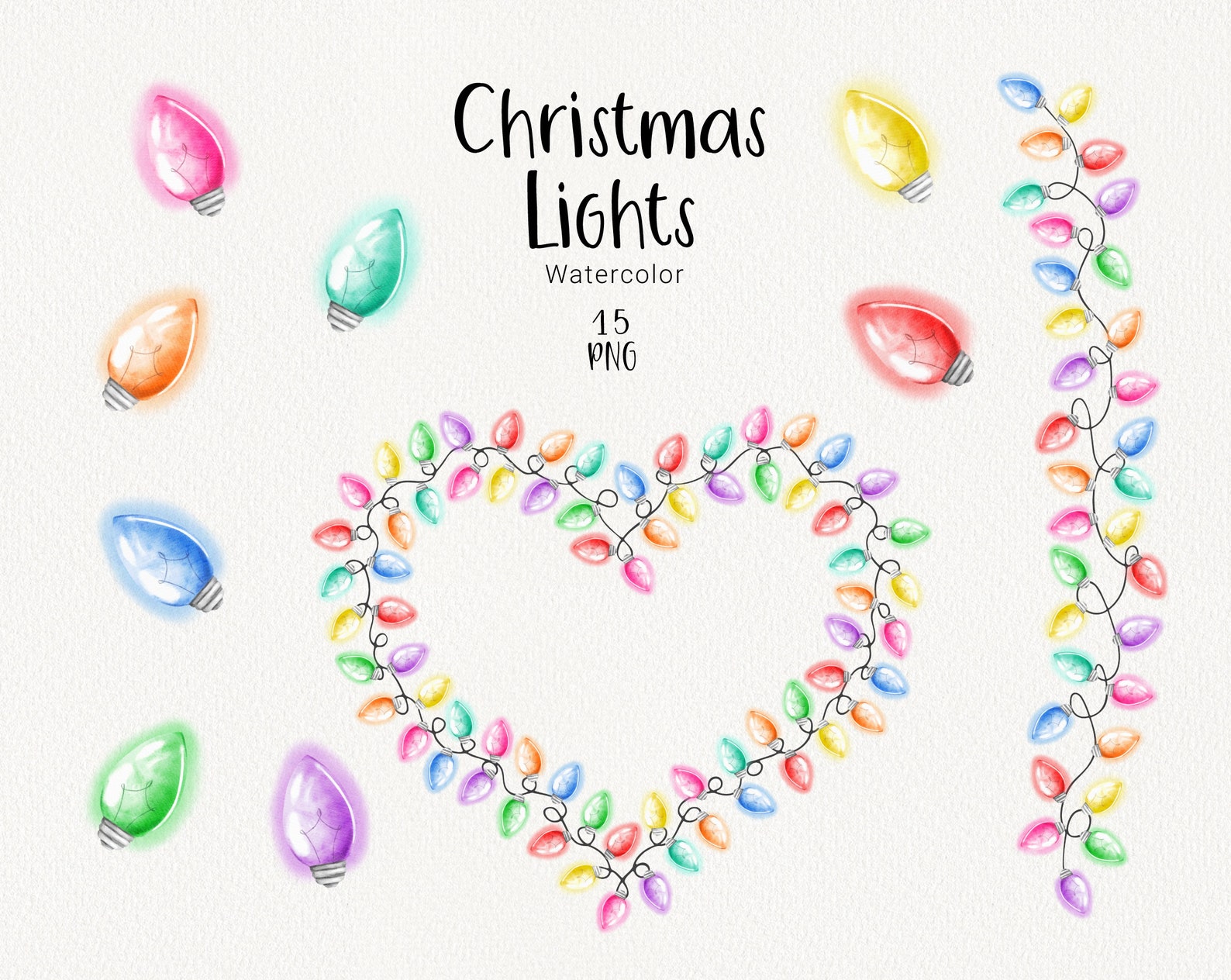 Christmas Lights Clipart Watercolor Clip Art String of - Etsy