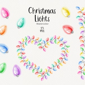 Christmas Lights Clipart, Watercolor Clip Art, String of Christmas ...