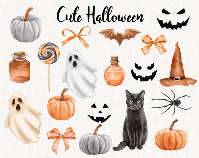 Happy Halloween Clipart Watercolor Cute Halloween Pumpkin - Etsy