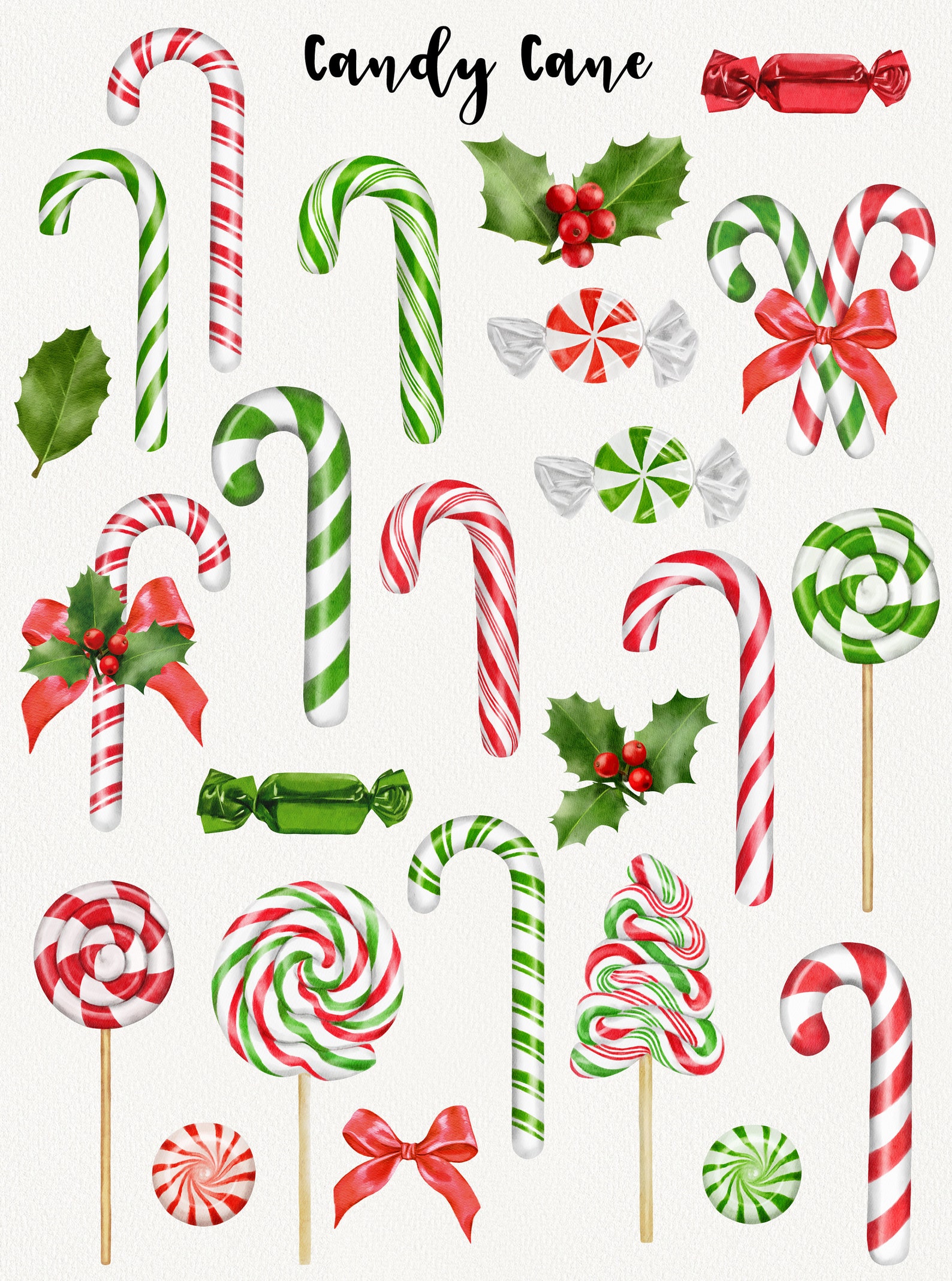 Watercolor Candy Cane Clipart Christmas Clip Art Xmas - Etsy