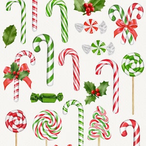 Watercolor Candy Cane Clipart, Christmas Clip Art, Xmas Sweets, Winter ...
