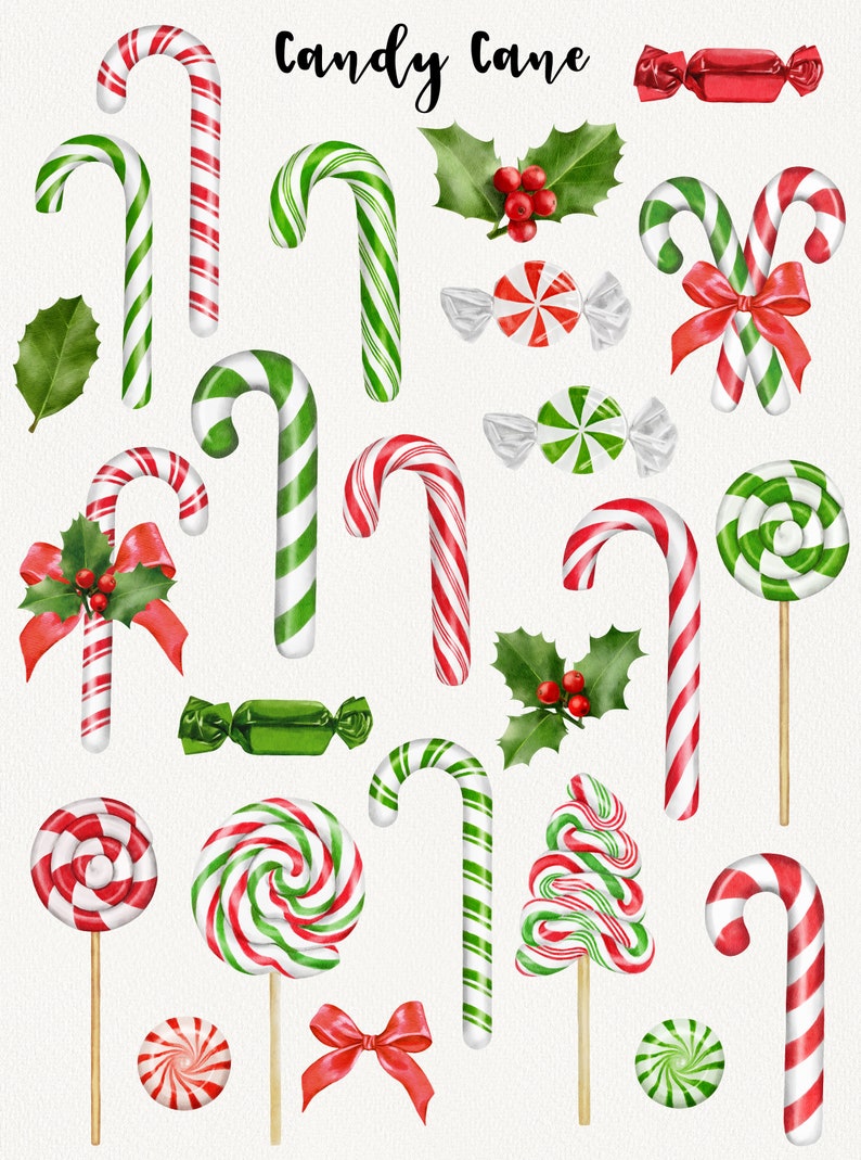 Watercolor Candy Cane Clipart Christmas Clip Art Xmas - Etsy
