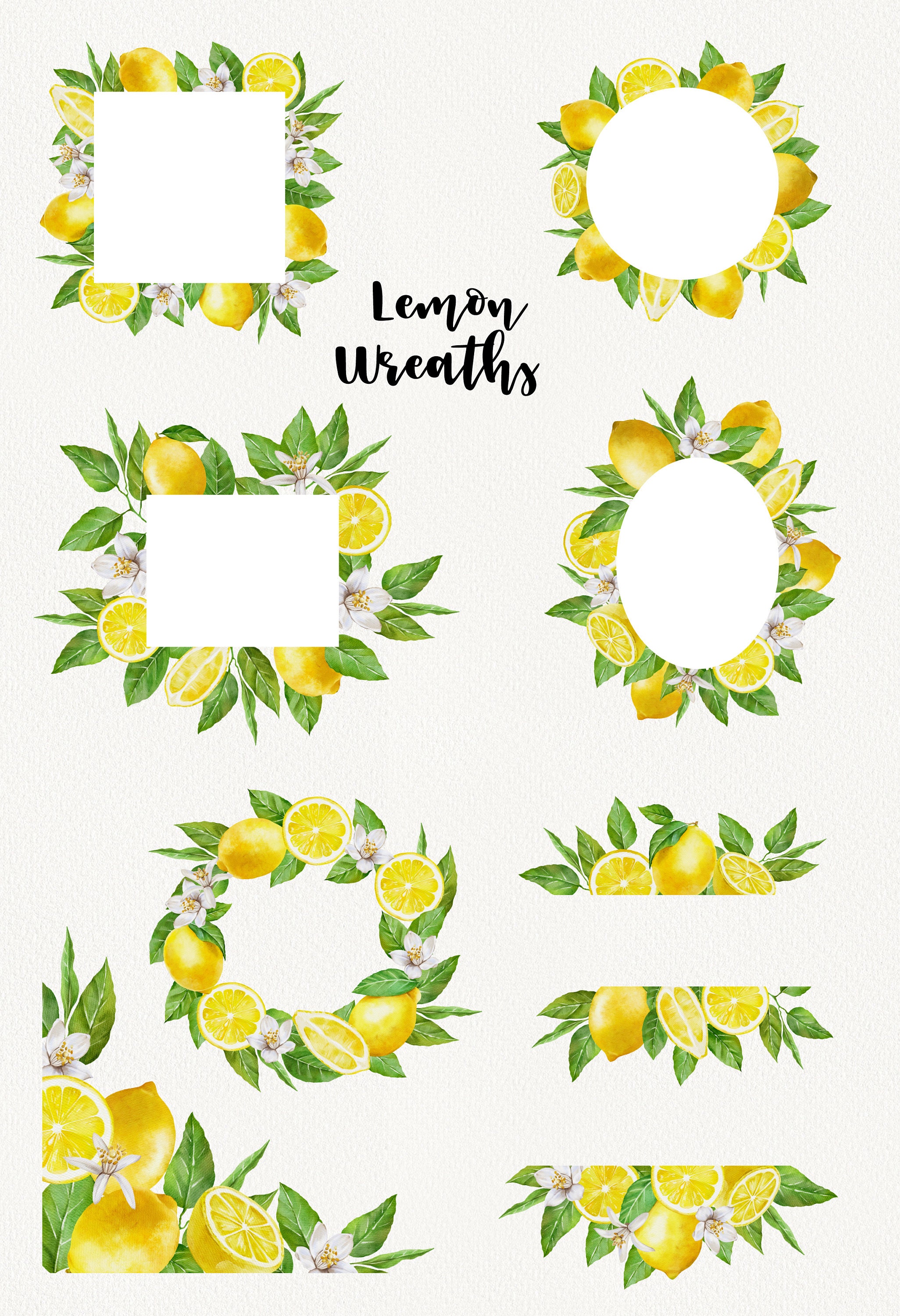 Watercolor Lemon Clipart Lemon Wreath Clip Art Flowers - Etsy