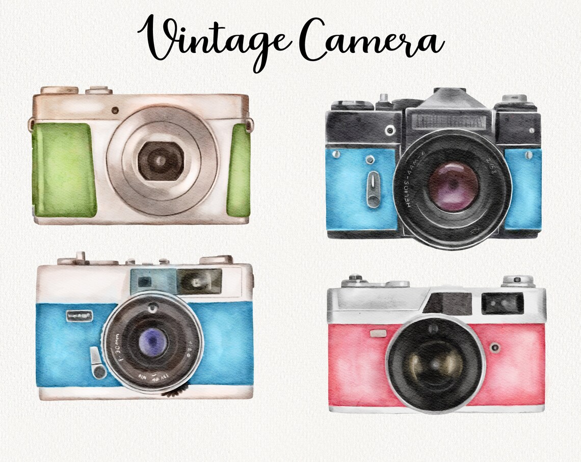 Watercolor Vintage Camera Clipart Hand Painted Colored Photo - Etsy