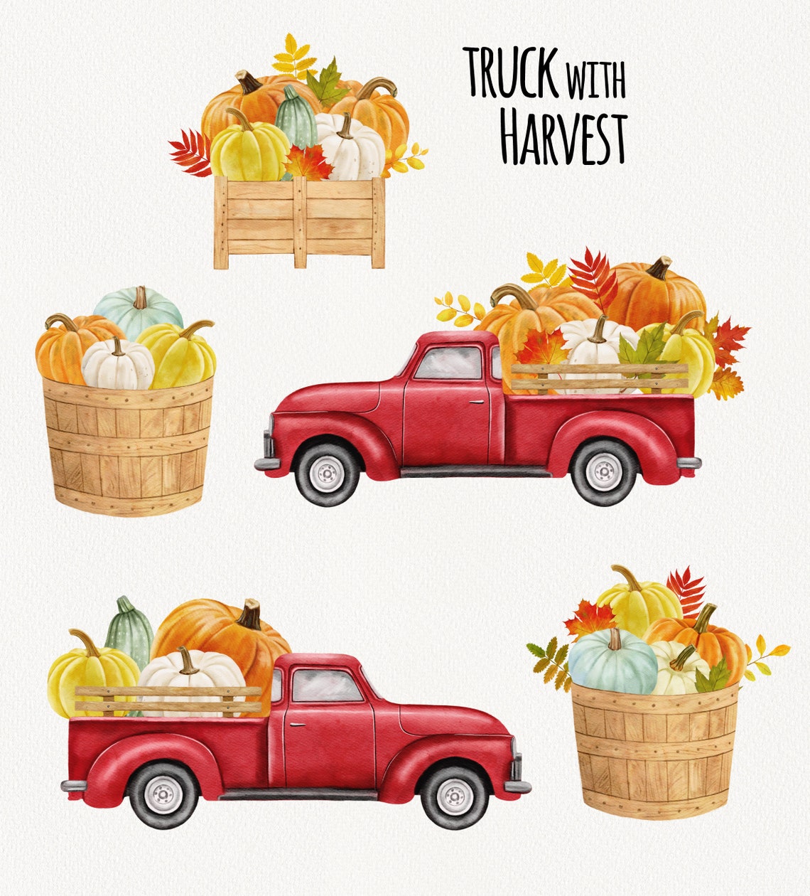 Fall Autumn Truck Clipart Watercolor Harvest Car With - Etsy