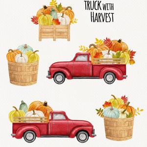 Fall Autumn Truck Clipart, Watercolor Harvest Car With Pumpkins, Autumn ...