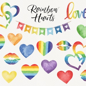 Watercolor Heart Clipart, Valentines Day Colorful Rainbow Hearts ...