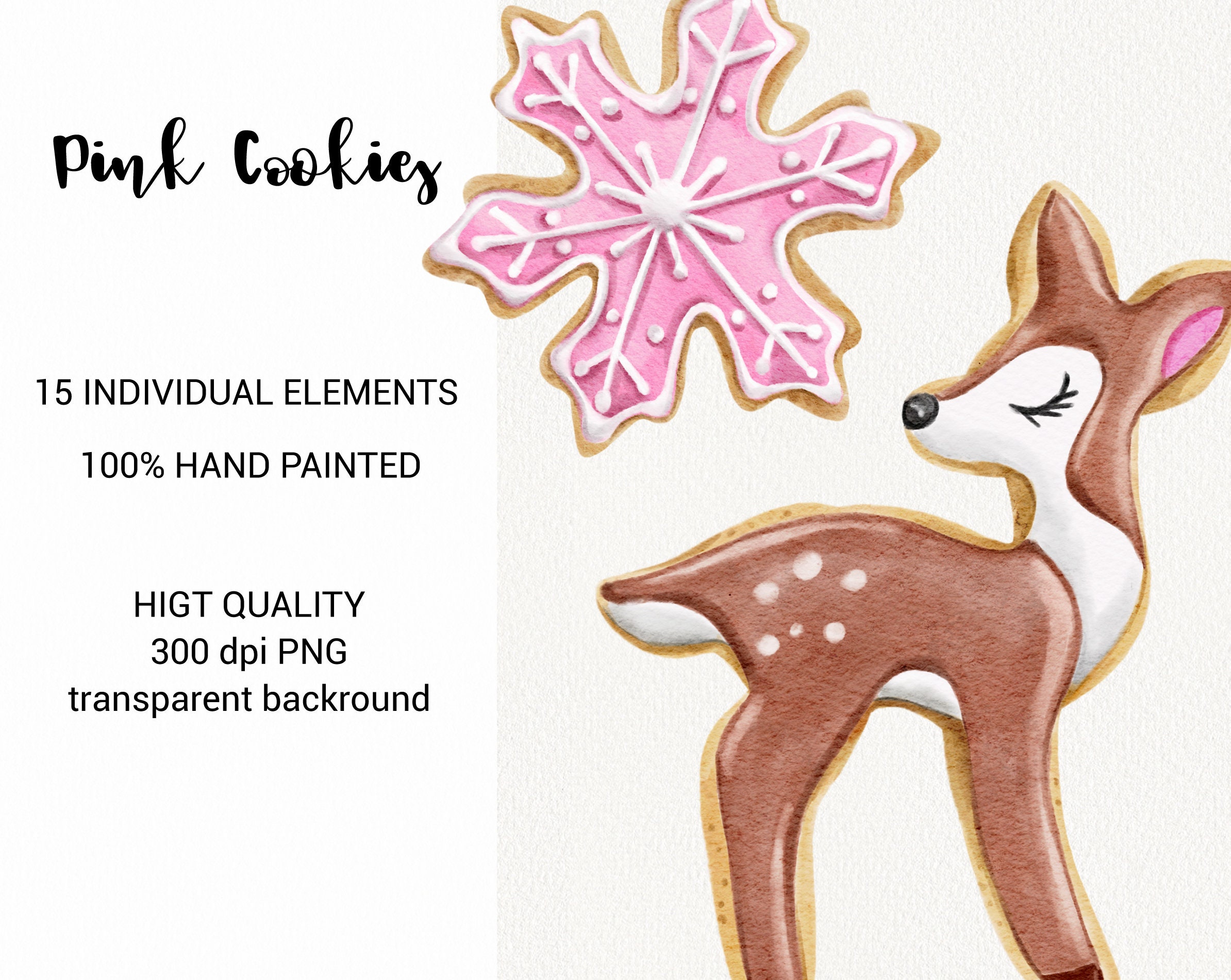 Christmas Cute Cookies Clipart Watercolor Pink Gingerbread - Etsy