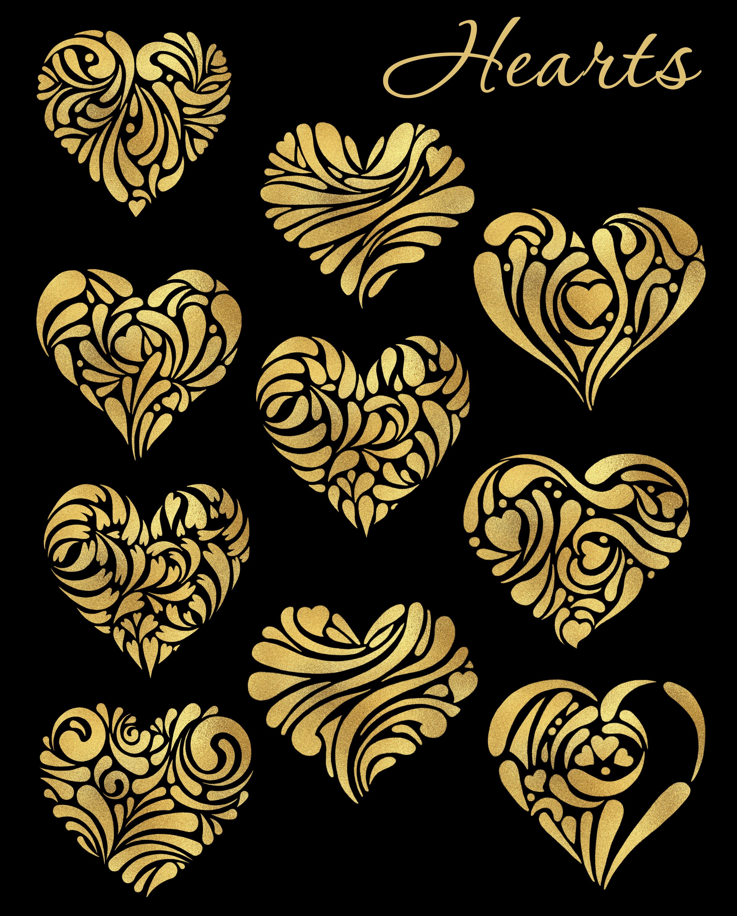 Valentine's Day Clipart, Watercolor Hearts Love Clip Art, Cute Gold ...