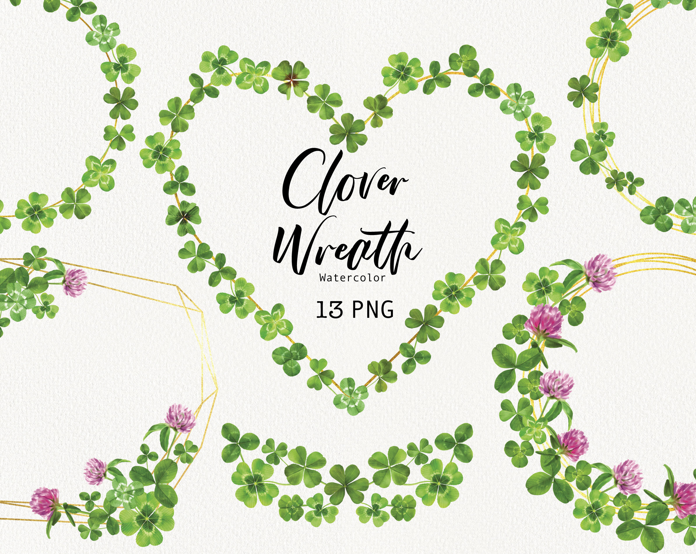 Watercolor Clover Wreath Clipart, St. Patrick's Day Clip Art, Shamrock ...