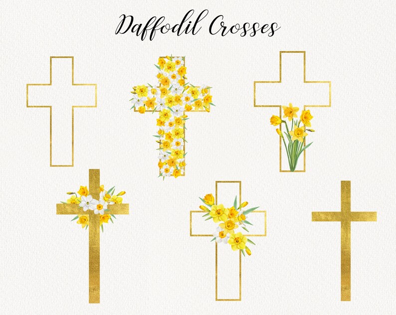 Watercolor Daffodil Cross Clipart, Easter Wood Crosses With Daffodil ...
