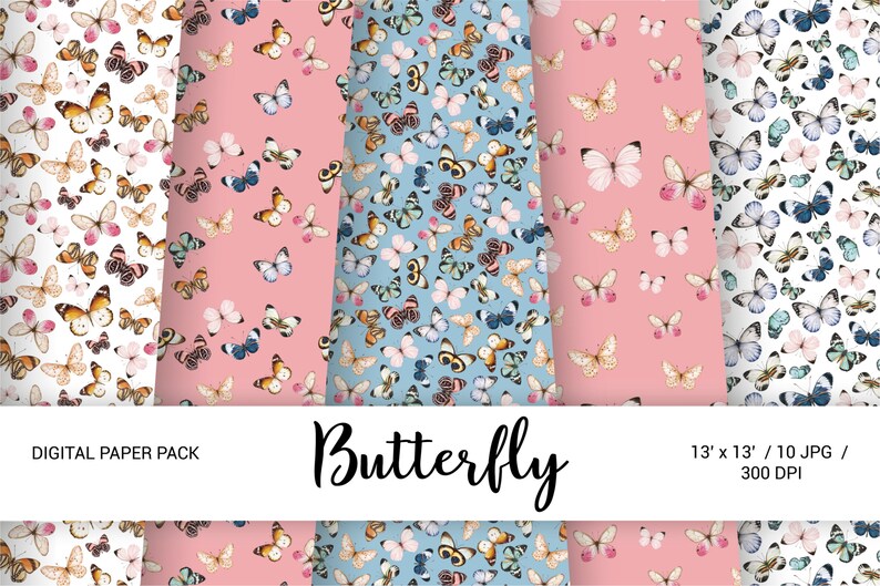 Watercolor Butterfly Seamless Digital Paper, Spring Easter Scrapbook ...