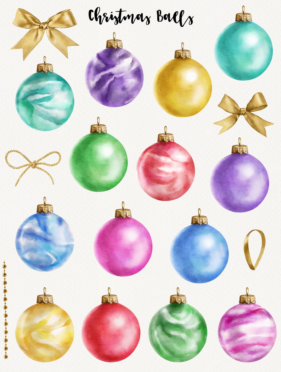 Christmas Balls Clipart Watercolor Ornaments Clip Art Winter - Etsy