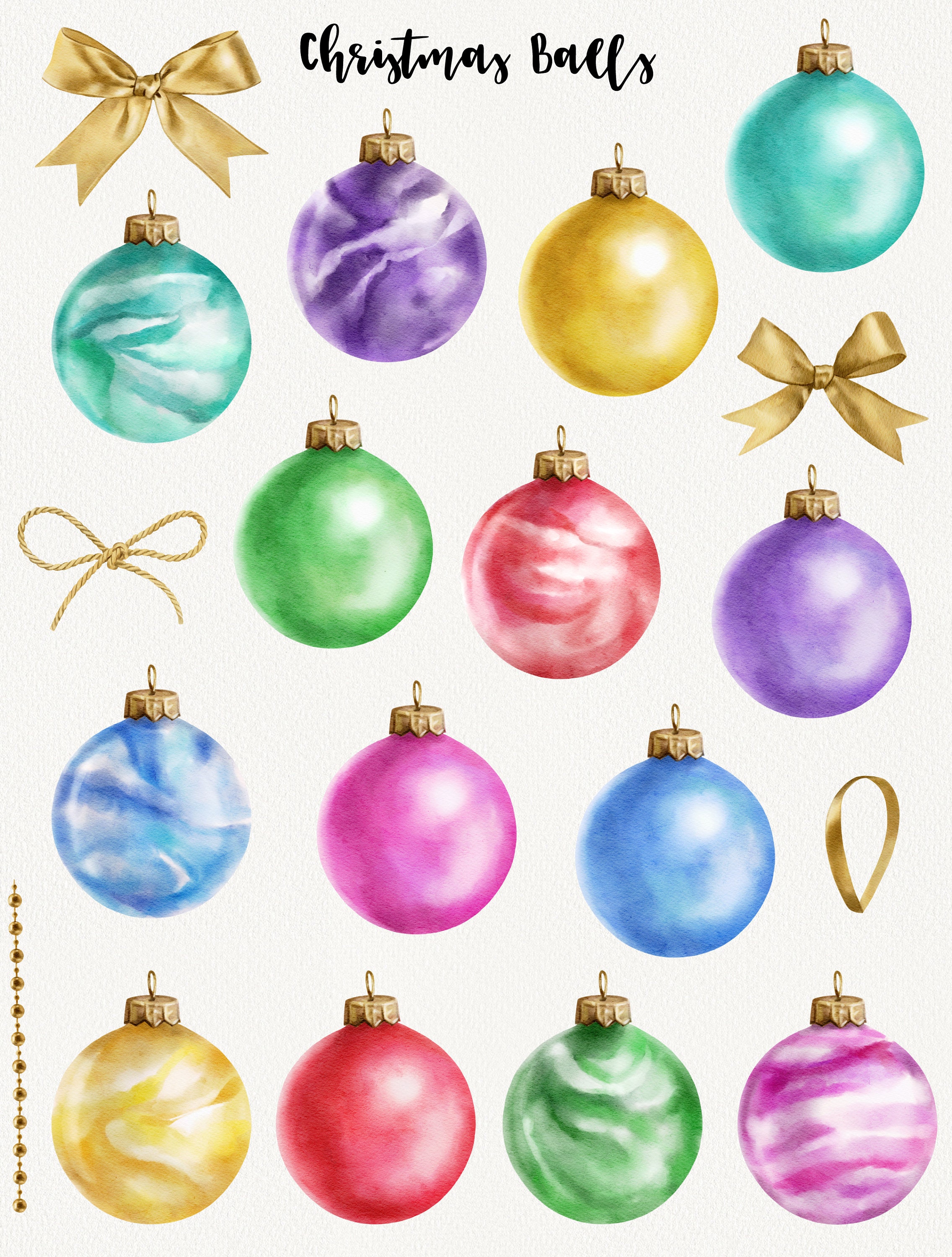 Christmas Balls Clipart Watercolor Ornaments Clip Art Winter - Etsy