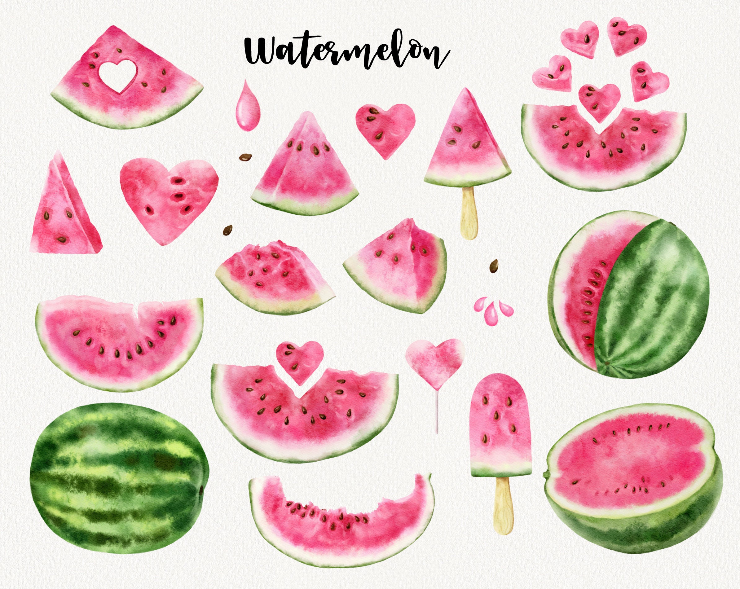 Watercolor Watermelon Clipart Fruit Tropical Summer Fruit - Etsy