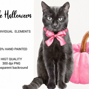 Happy Halloween Clipart, Watercolor Cute Pink Halloween, Pumpkin Cat ...