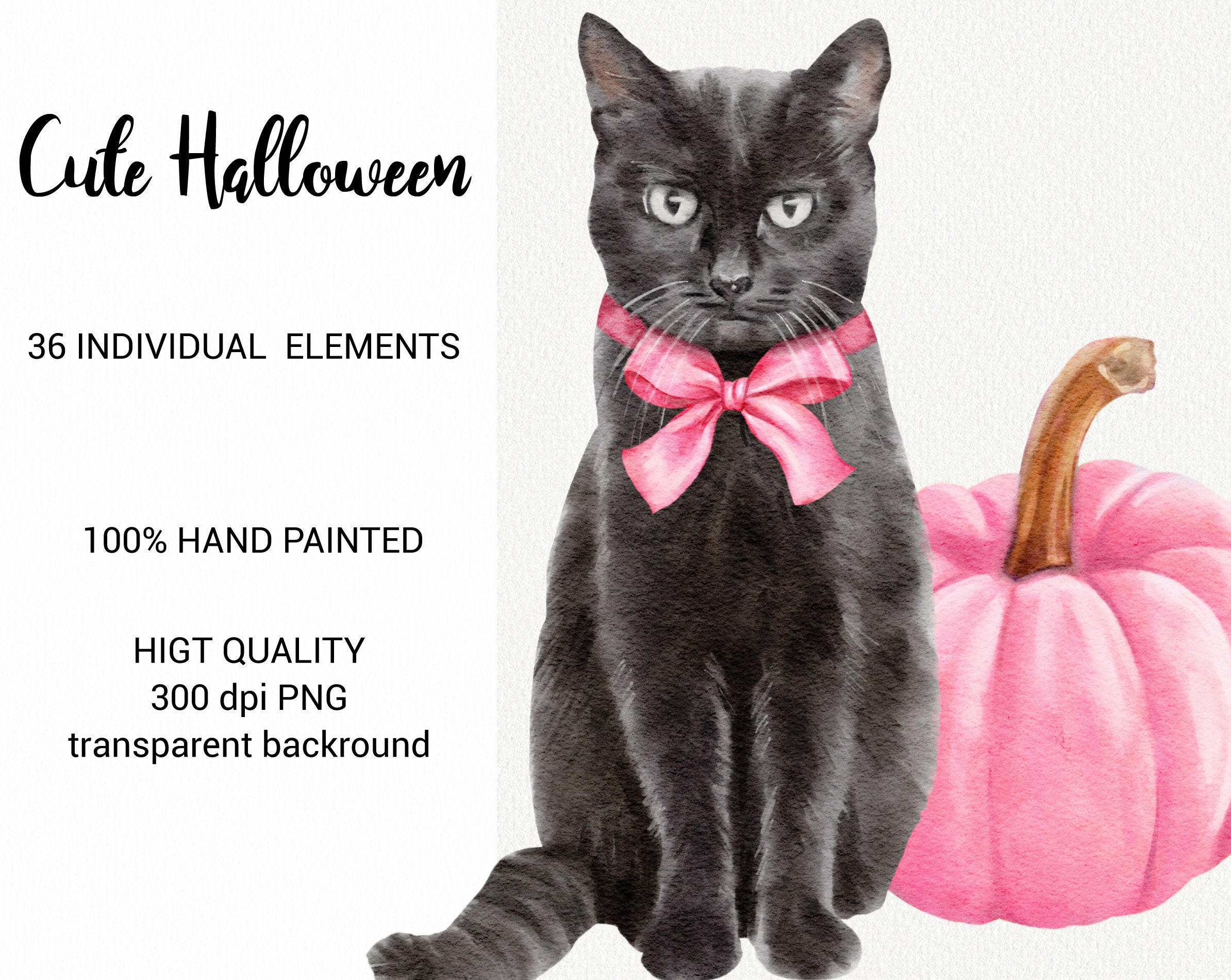 Happy Halloween Clipart Watercolor Cute Pink Halloween - Etsy
