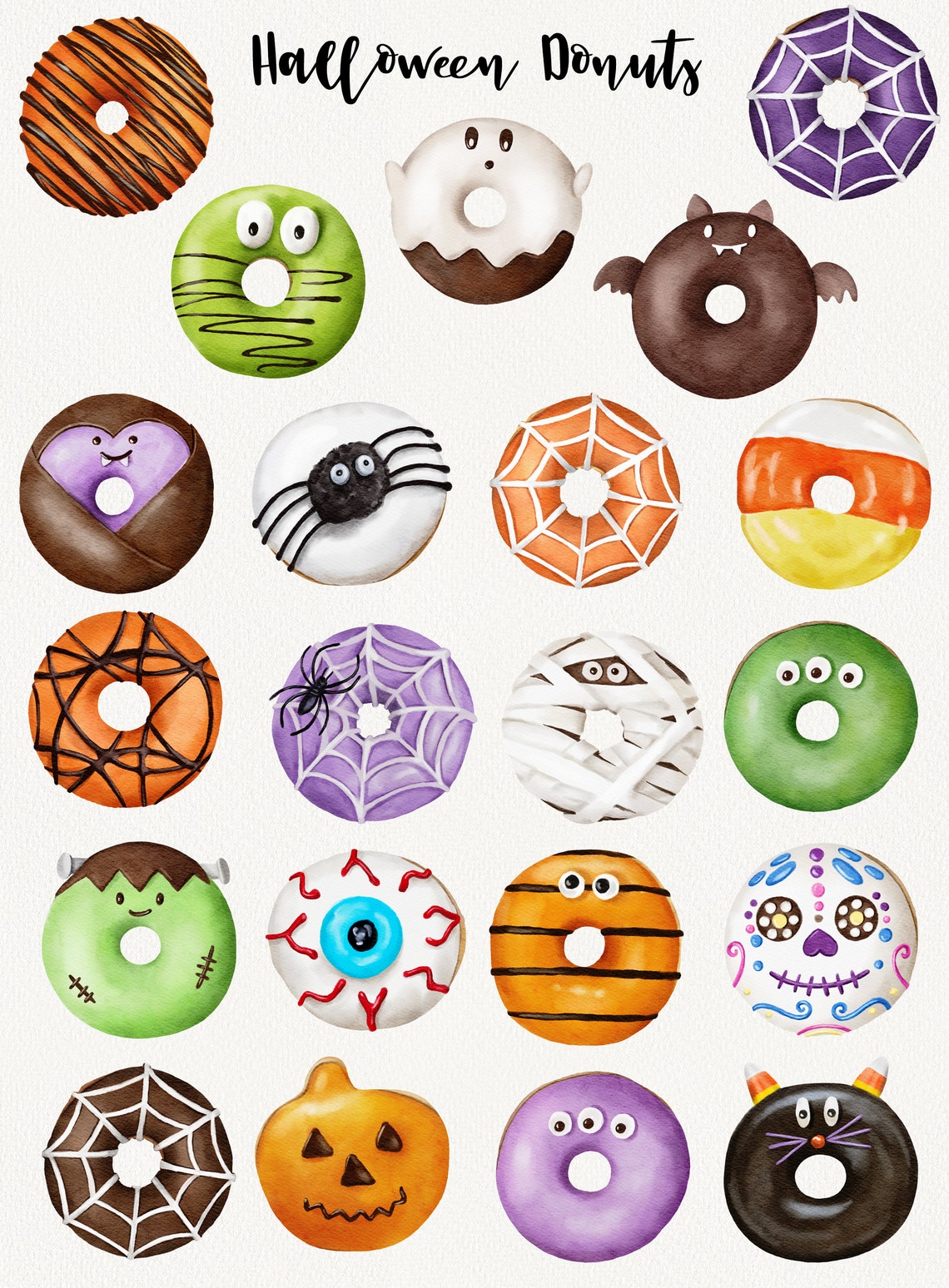 Happy Halloween Clipart Watercolor Cute Halloween Donuts - Etsy