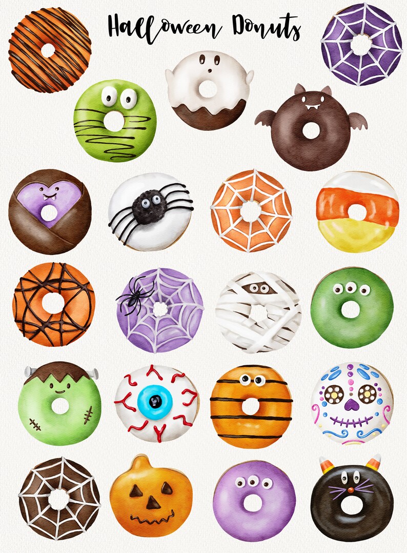 Happy Halloween Clipart Watercolor Cute Halloween Donuts - Etsy
