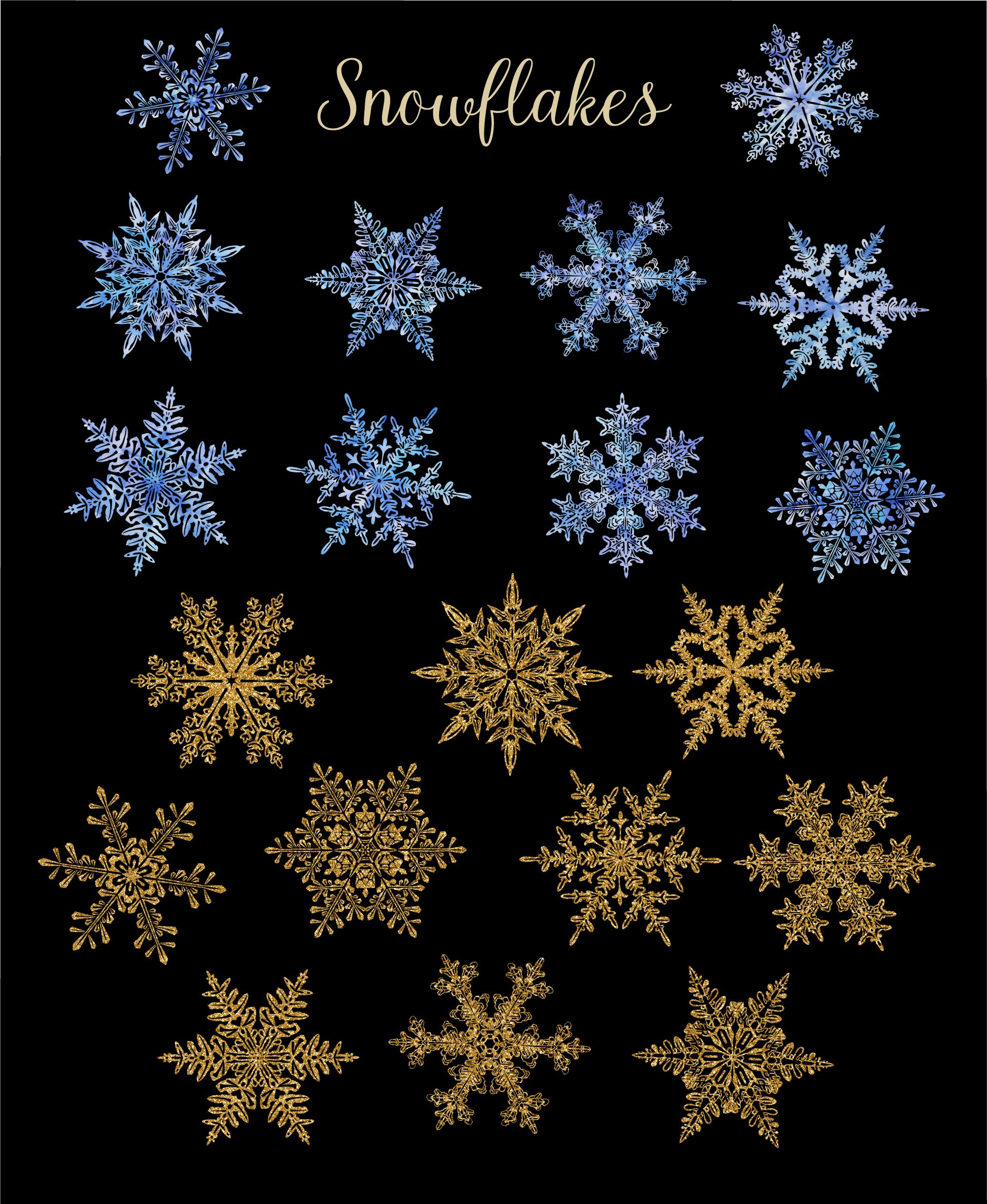 Watercolor Snowflakes Clipart Christmas Snow Clip Art Snowy - Etsy