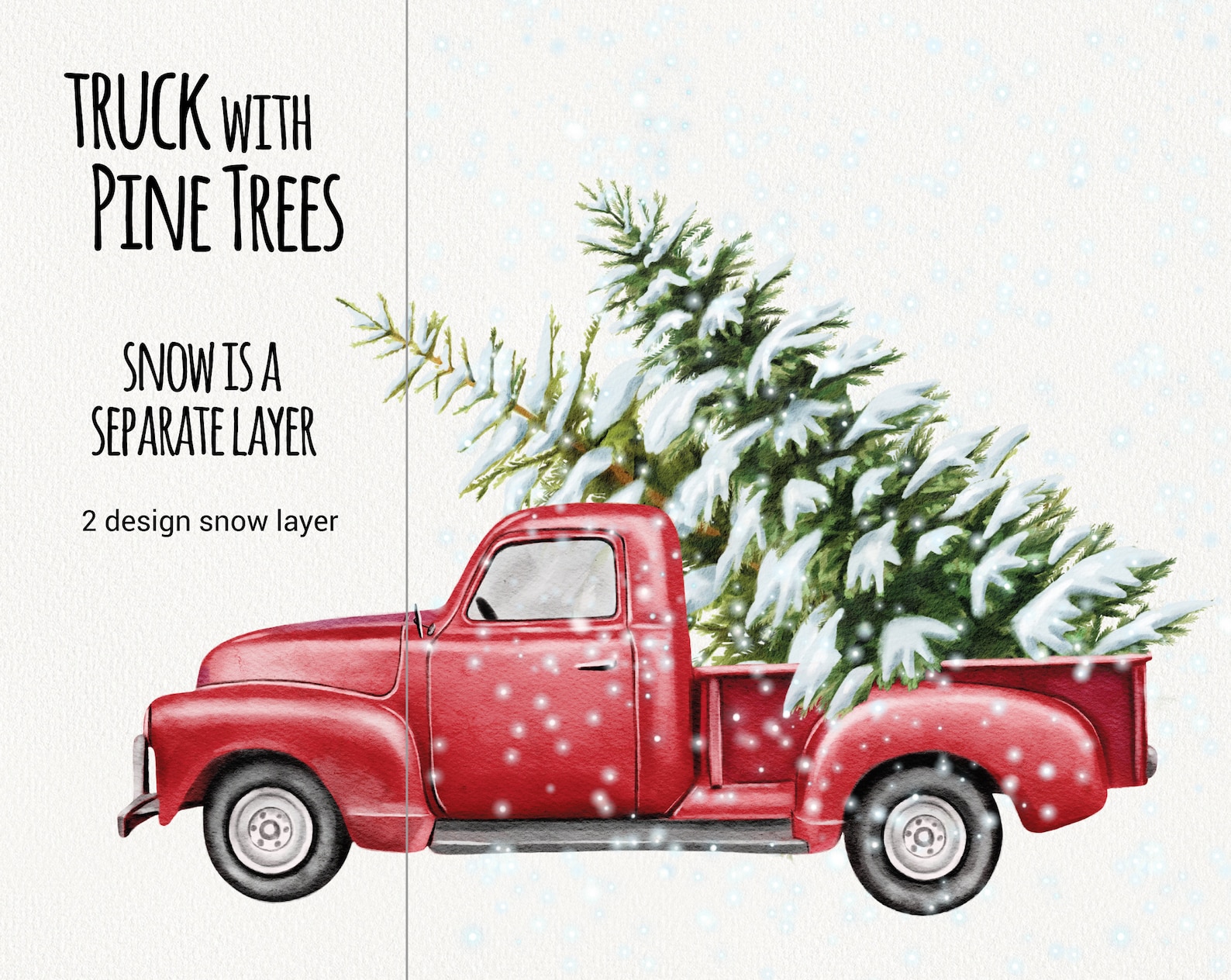 Watercolor Christmas Truck Vintage Red Pickup With Trees Clip - Etsy