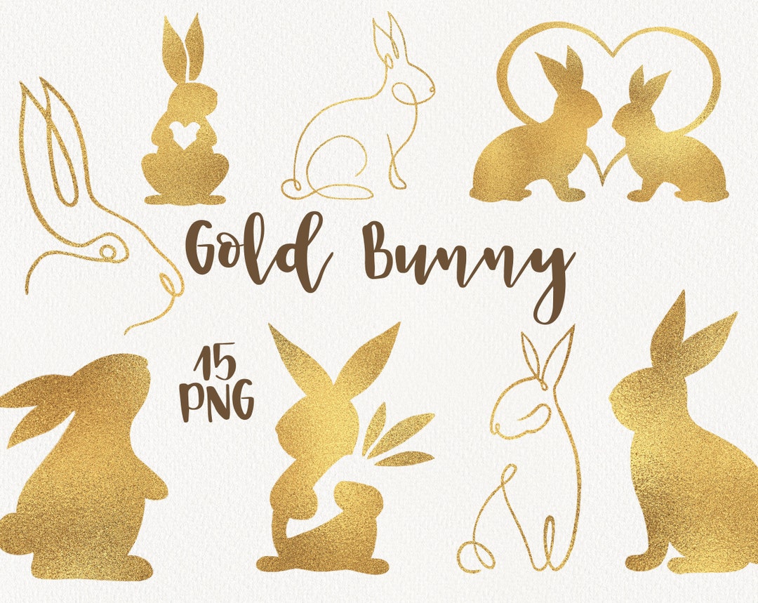 Happy Easter Bunny Clipart, Spring Clip Art, Cute Bunnies, Gold Glitter ...