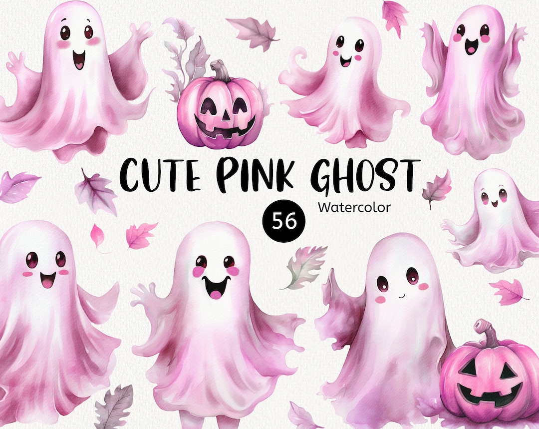 Watercolor Cute Pink Ghost Clipart, Happy Halloween, Funny Pumpkin ...