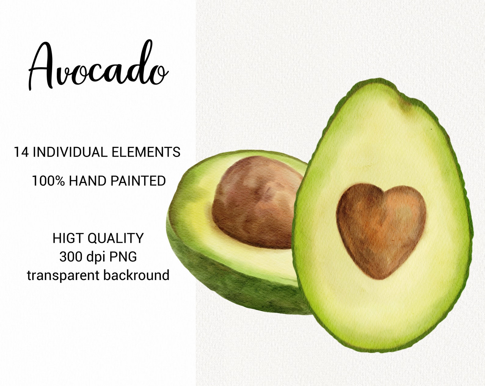 Watercolor Avocado Clipart Tropical Fruit Clipart Summer - Etsy