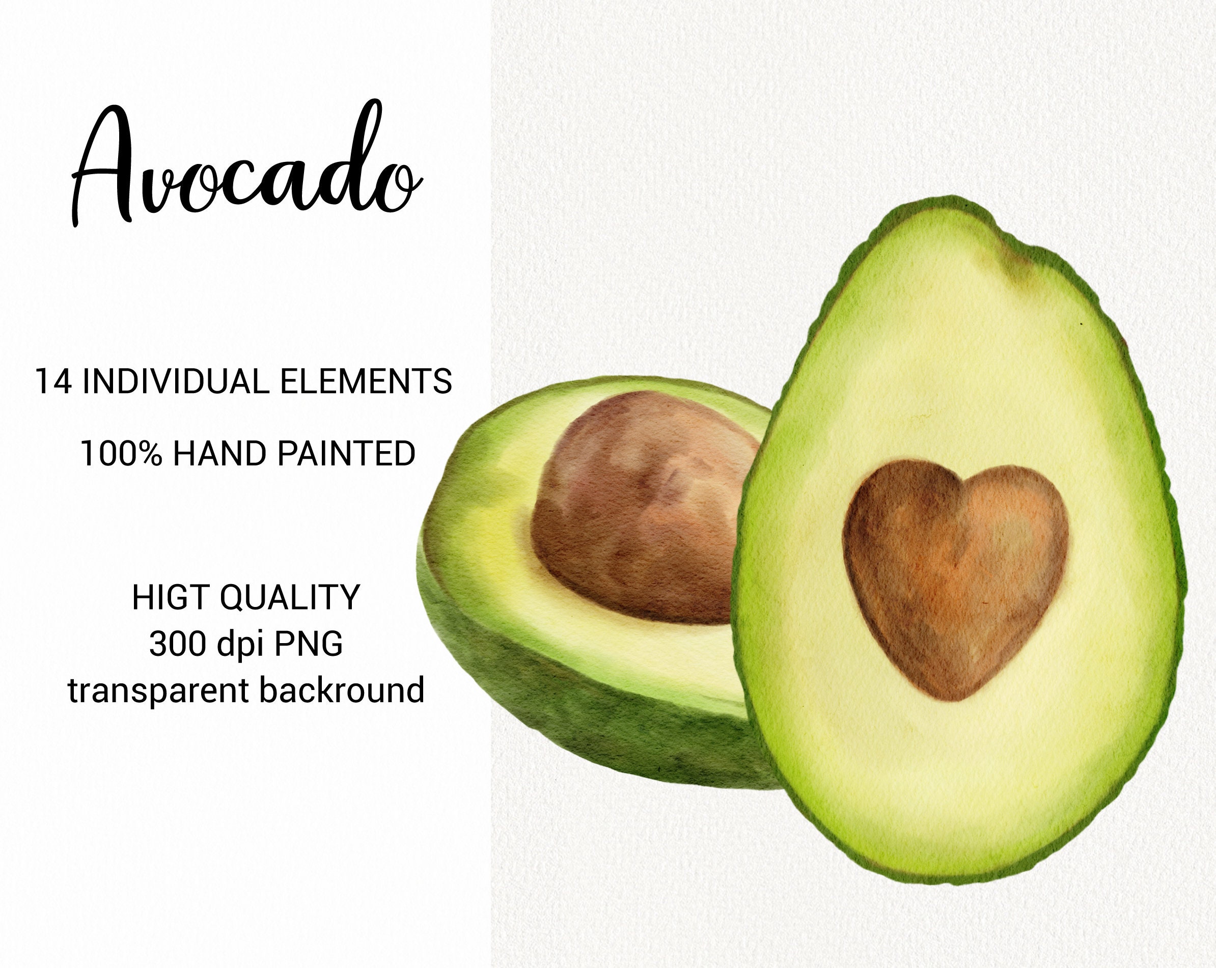 Watercolor Avocado Clipart Tropical Fruit Clipart Summer - Etsy