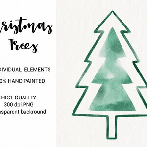 Christmas Tree Clipart, Watercolor Trees Doodles, Winter Holiday Design ...