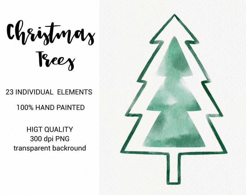 Christmas Tree Clipart Watercolor Trees Doodles Winter - Etsy