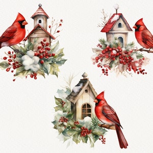 Watercolor Red Cardinals Clipart, Winter Birdhouse Cardinal, Cozy ...