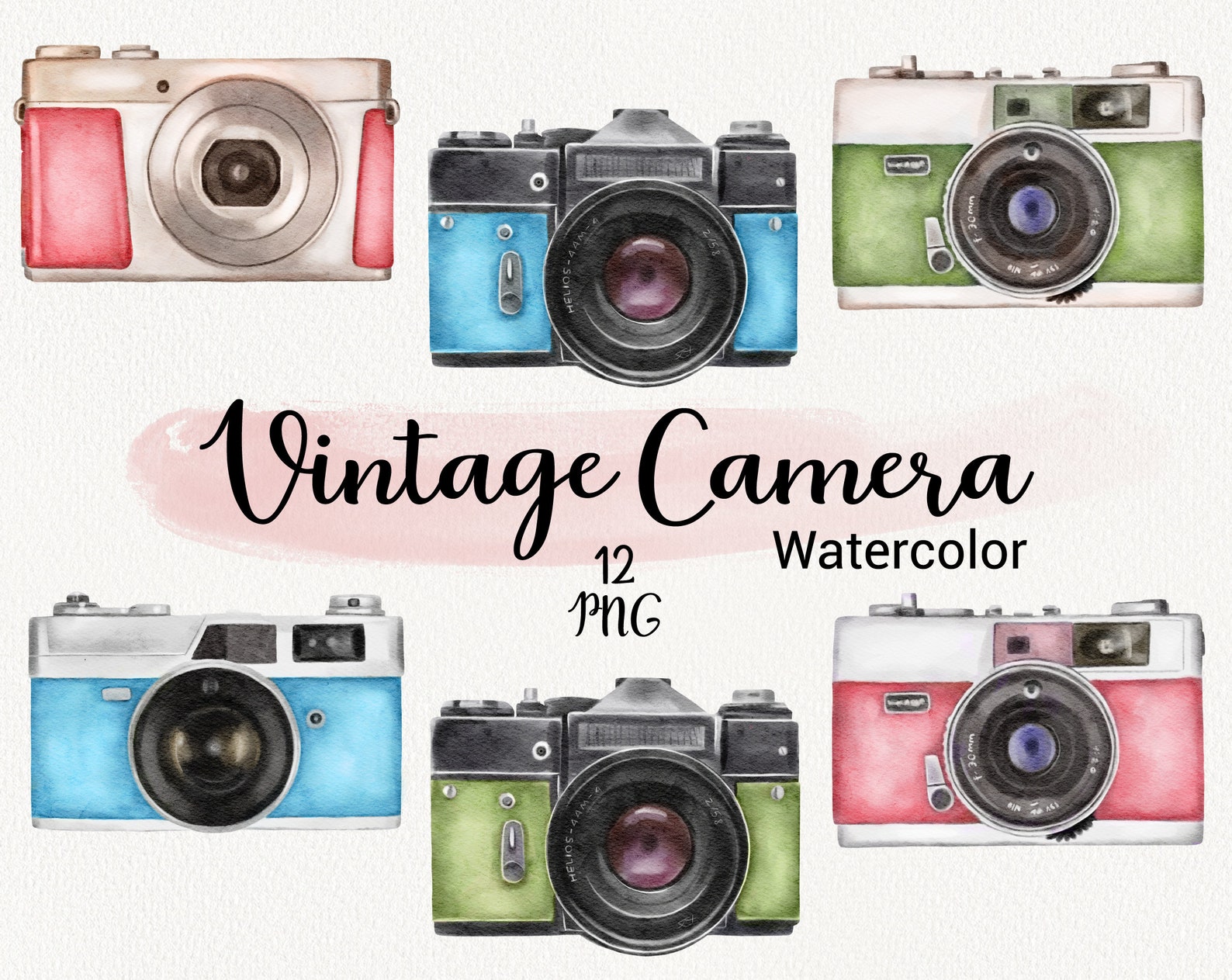 Watercolor Vintage Camera Clipart Hand Painted Colored Photo - Etsy