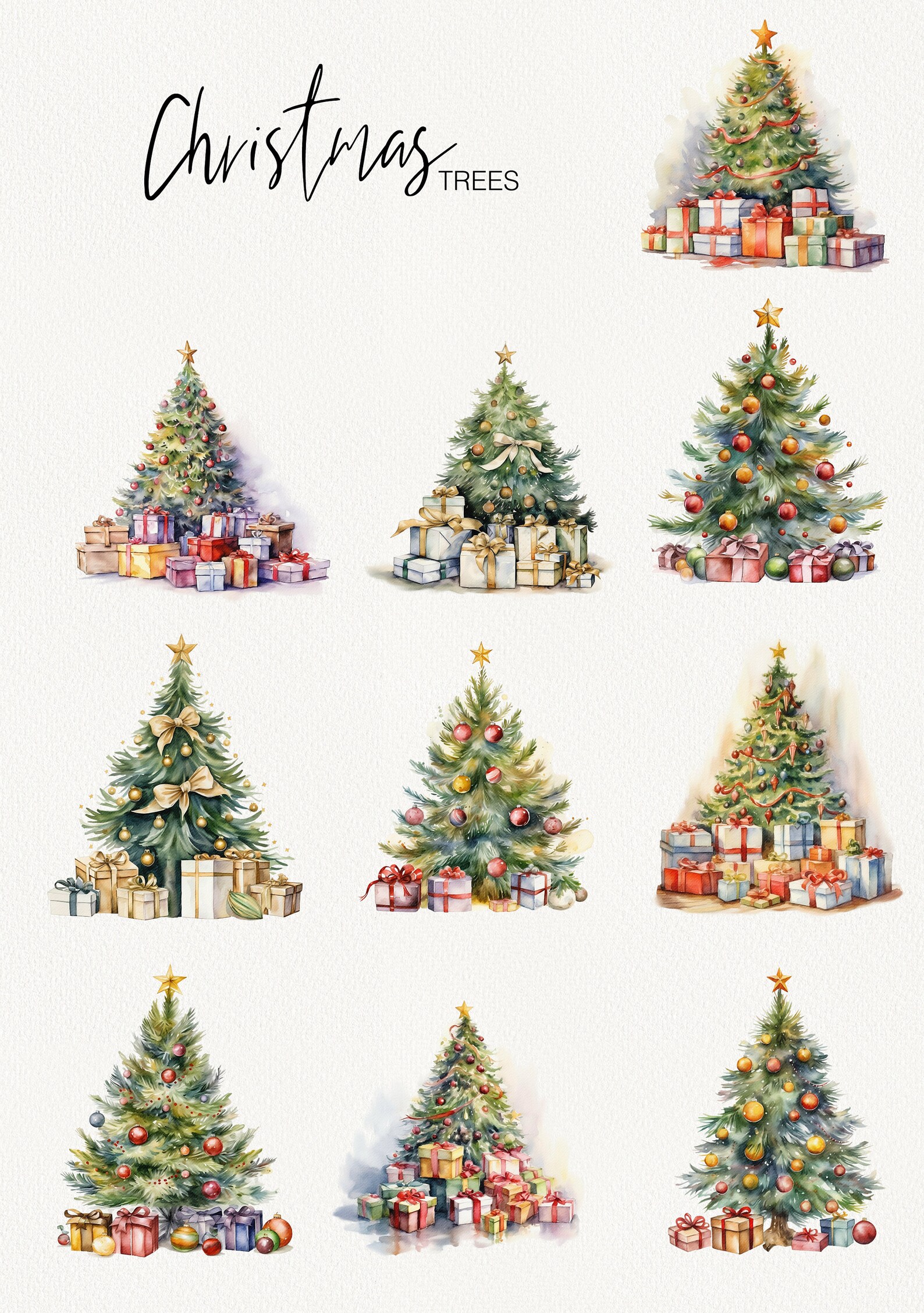 Watercolor Christmas Tree Clipart, Cozy Winter Holiday, Christmas Tree ...