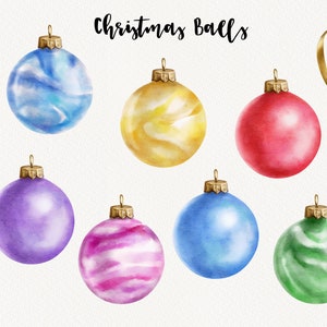 Christmas Balls Clipart, Watercolor Ornaments Clip Art, Winter Holiday ...