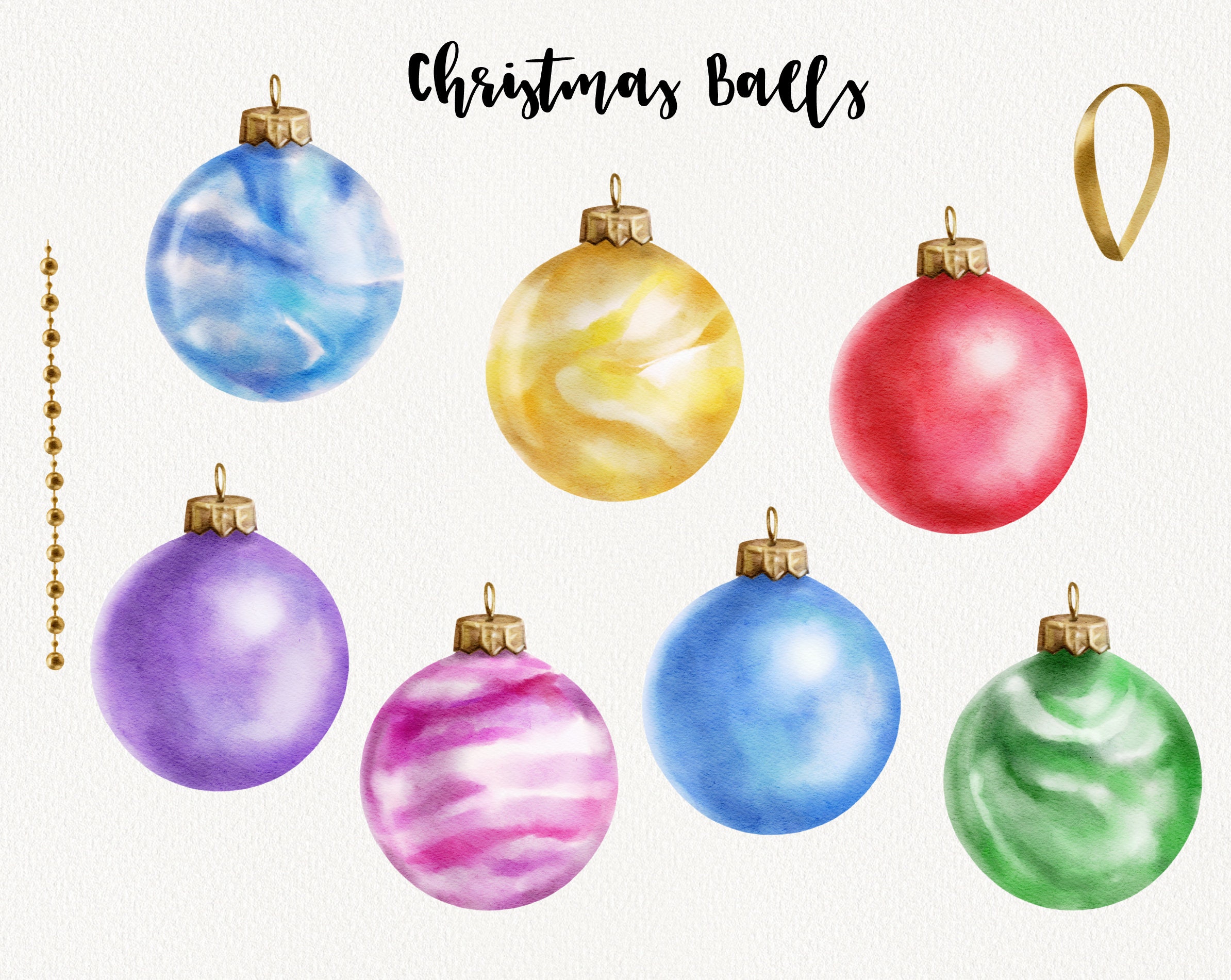 Christmas Balls Clipart Watercolor Ornaments Clip Art Winter - Etsy