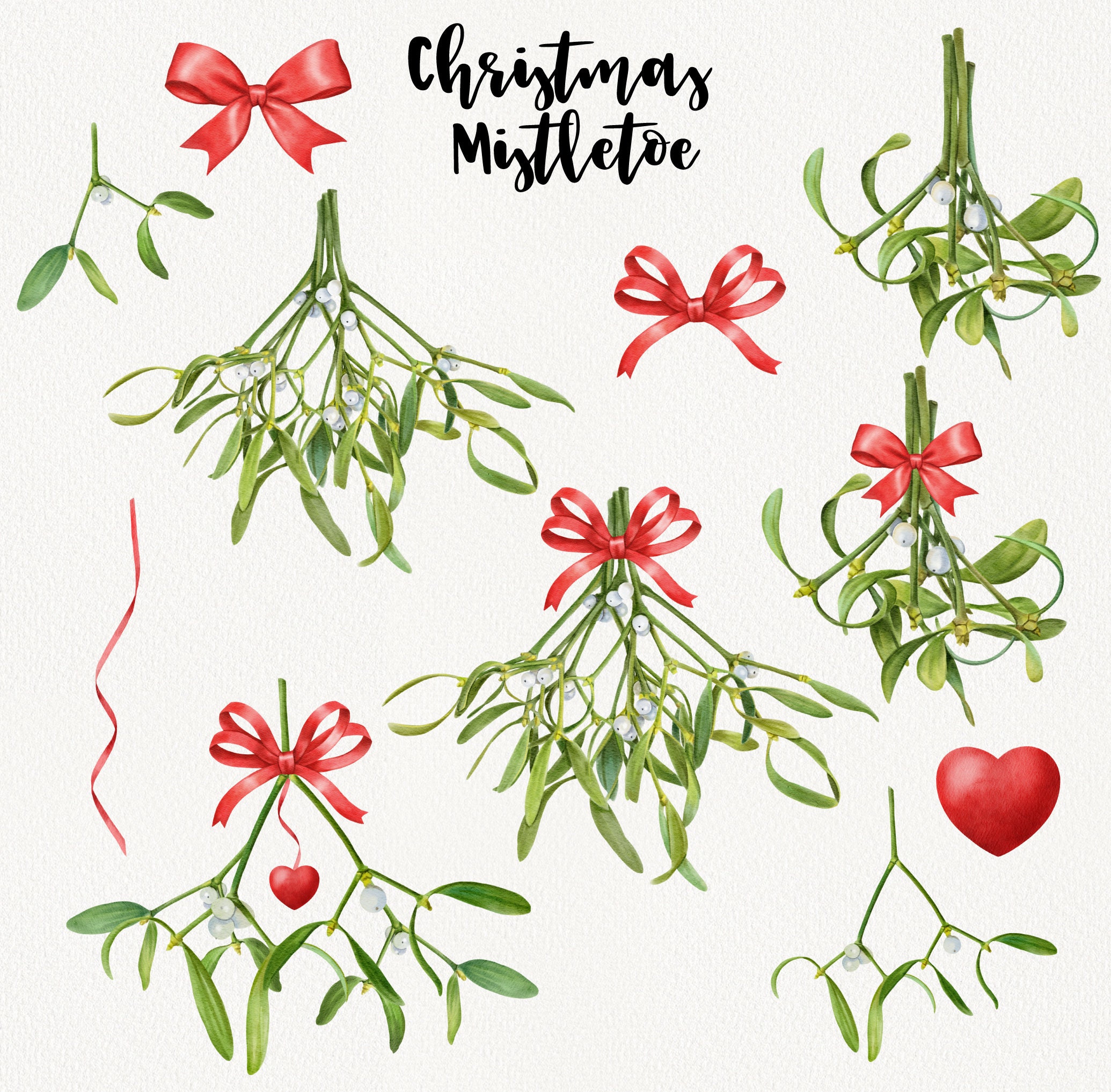 Christmas Mistletoe Clipart Watercolor Clip Art Winter - Etsy