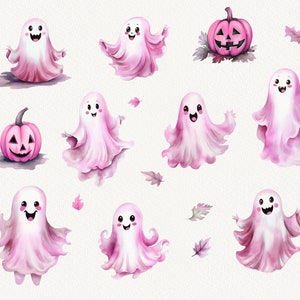Watercolor Cute Pink Ghost Clipart, Happy Halloween, Funny Pumpkin ...