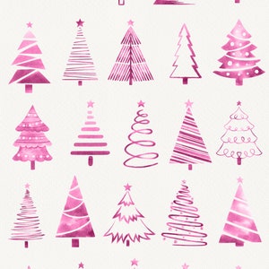 Cute Pink Christmas Tree Clipart, Watercolor Trees Doodles, Winter ...