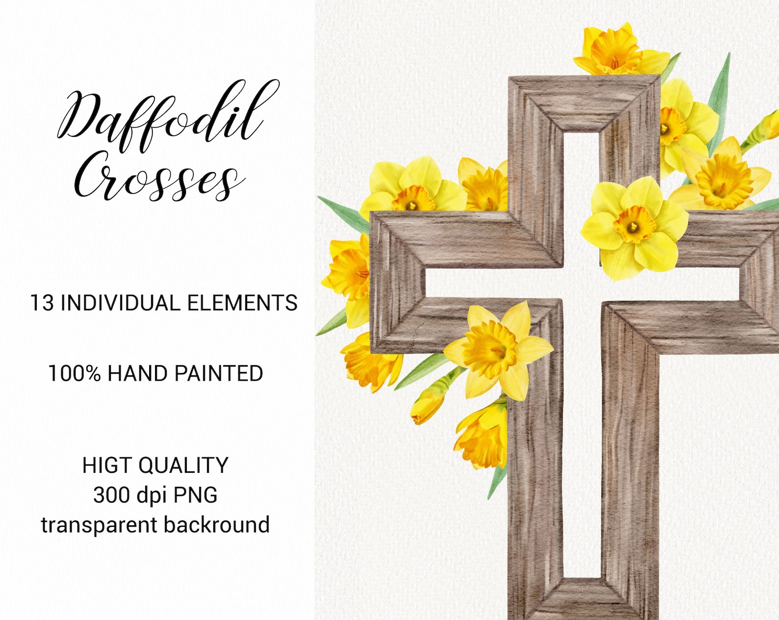 Watercolor Daffodil Cross Clipart, Easter Wood Crosses With Daffodil ...