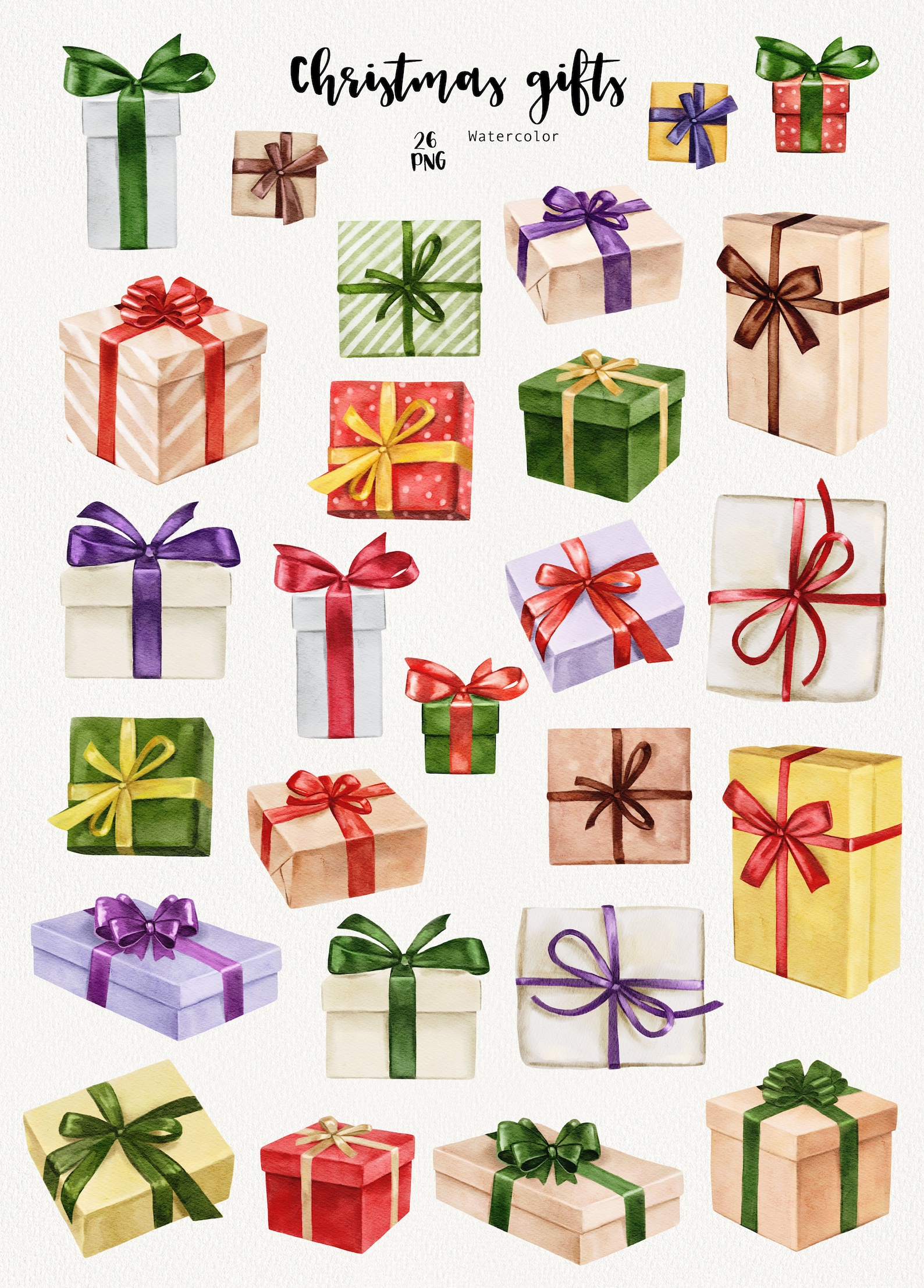 Watercolor Gift Box Clipart, Christmas Presents, Craft Gifts Clipart ...