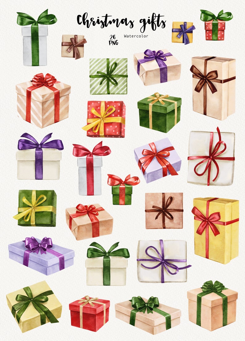 Watercolor Gift Box Clipart Christmas Presents Craft Gifts - Etsy