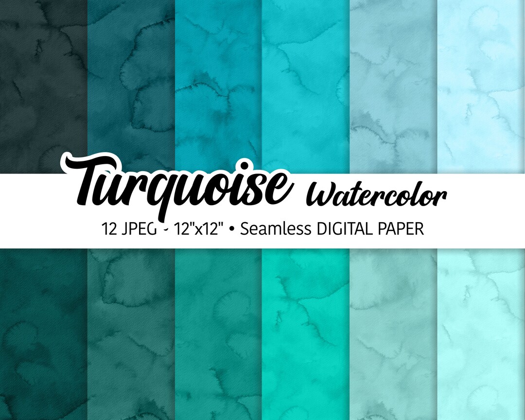 Turquoise Watercolor Digital Paper Pack, Teal Tones, Abstract ...