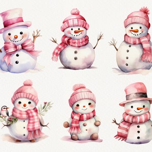 Cute Snowman Clipart, Watercolor Christmas Pink, Cozy Winter Holiday ...