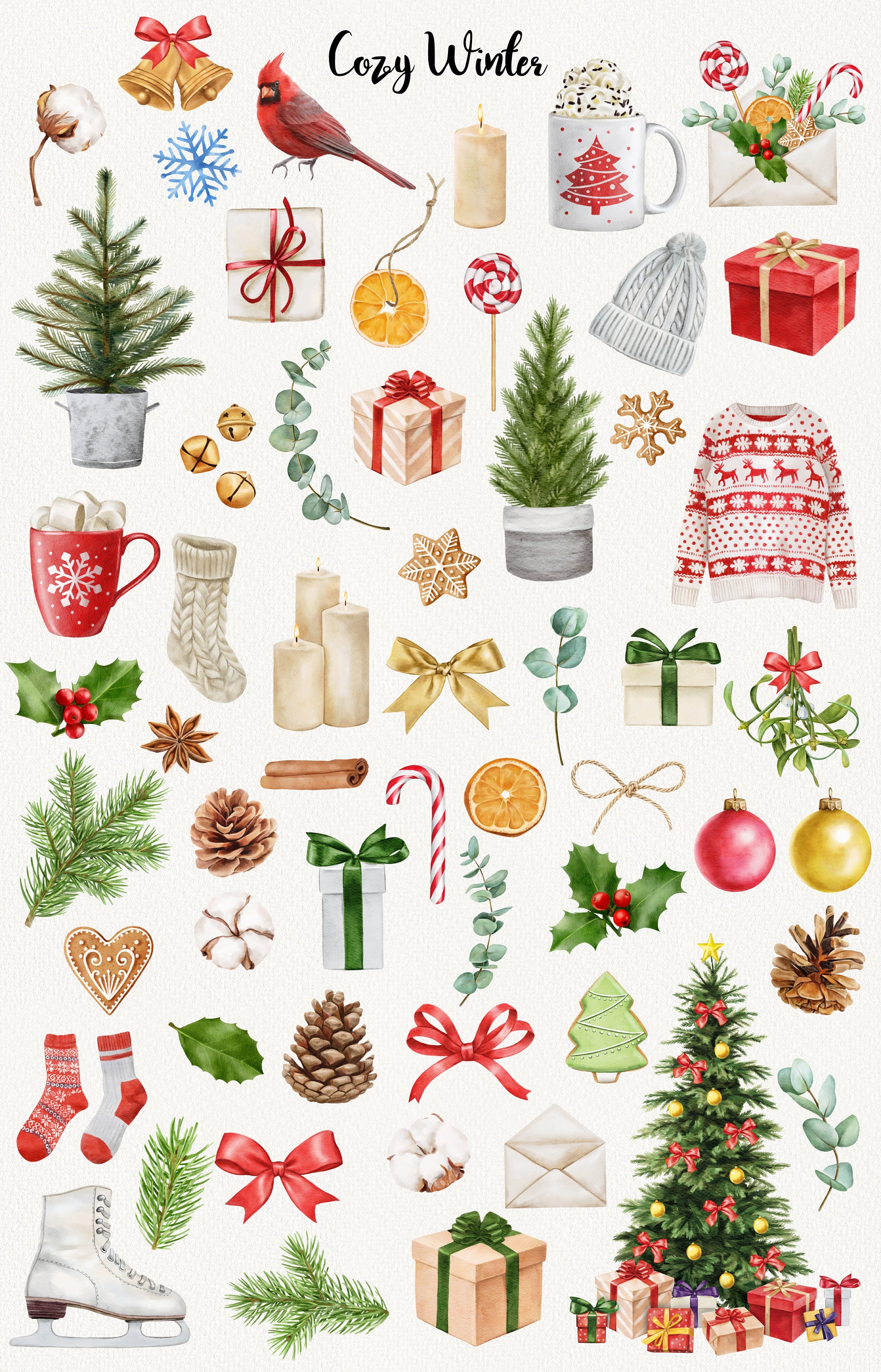 Watercolor Christmas Clipart Winter Cozy Holiday Clip Art - Etsy
