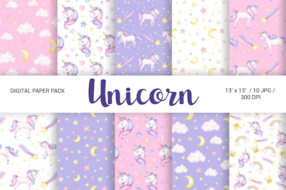 Watercolor Unicorns Digital Paper Pack Rainbow Unicorns - Etsy