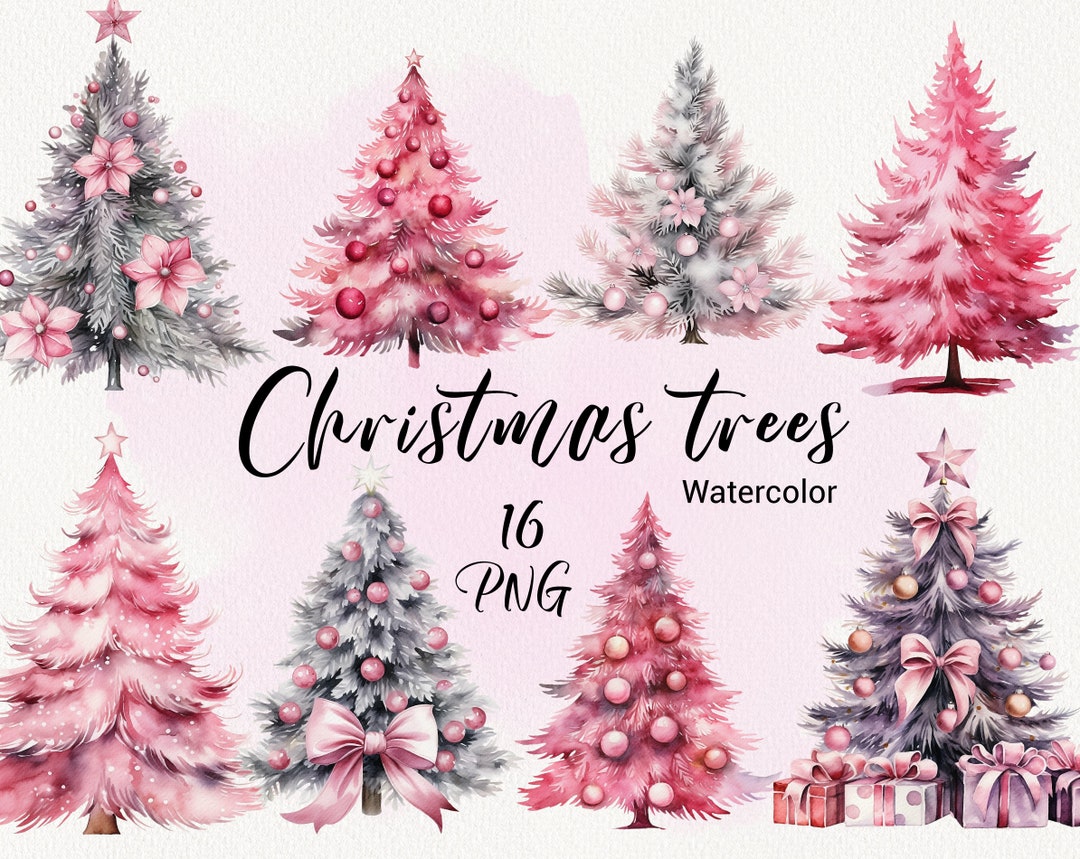 Watercolor Christmas Tree Clipart, Cute Pink Trees, Christmas Tree With ...