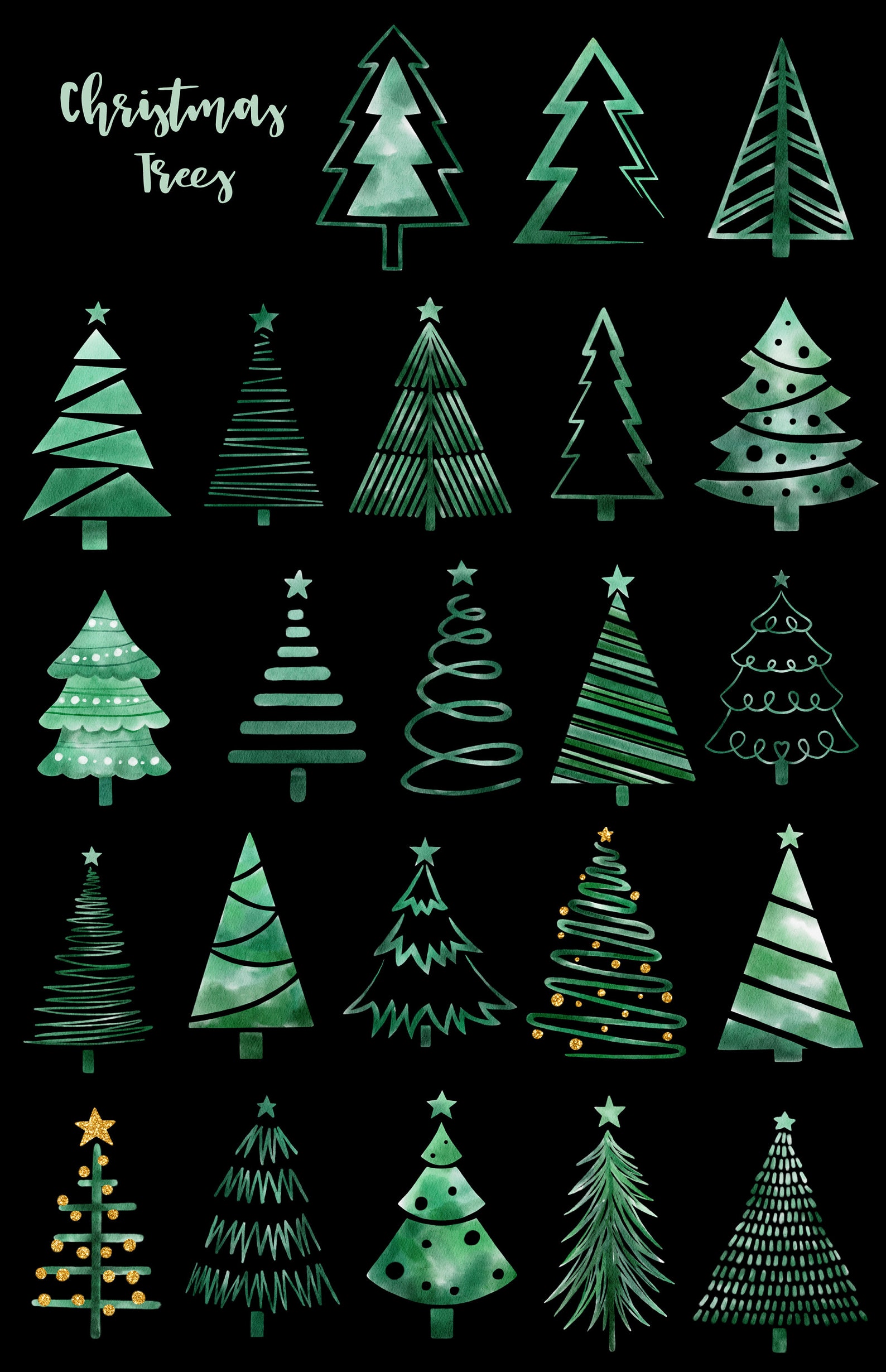Christmas Tree Clipart Watercolor Trees Doodles Winter - Etsy